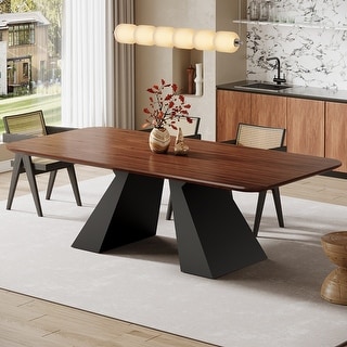 78.7" Solid Wood Rectangle Dining Table with Carbon Steel Double Pedestal for 8-10 People - Bed ...